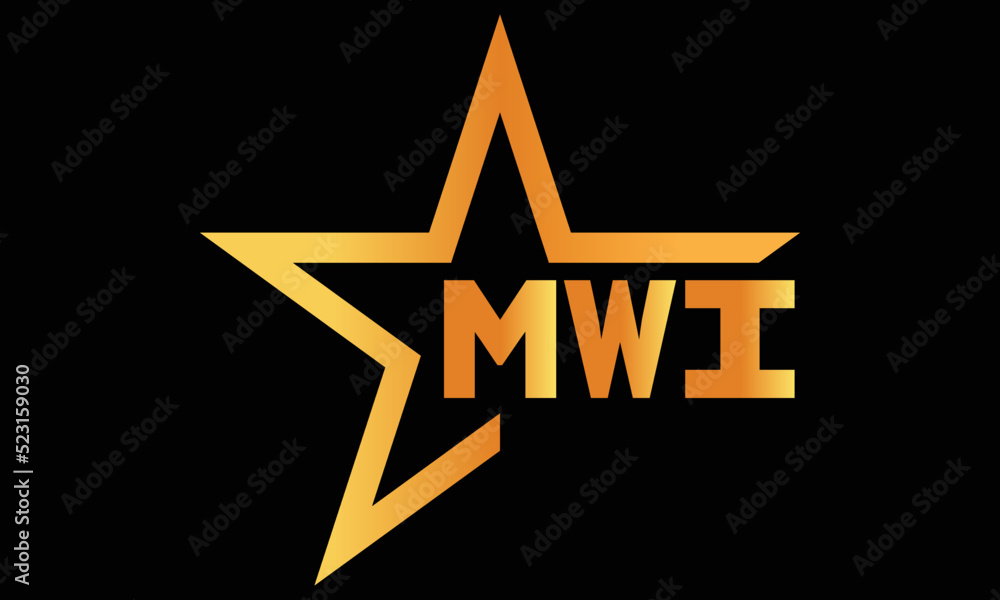 MWI golden luxury star icon three letter logo design vector template ...