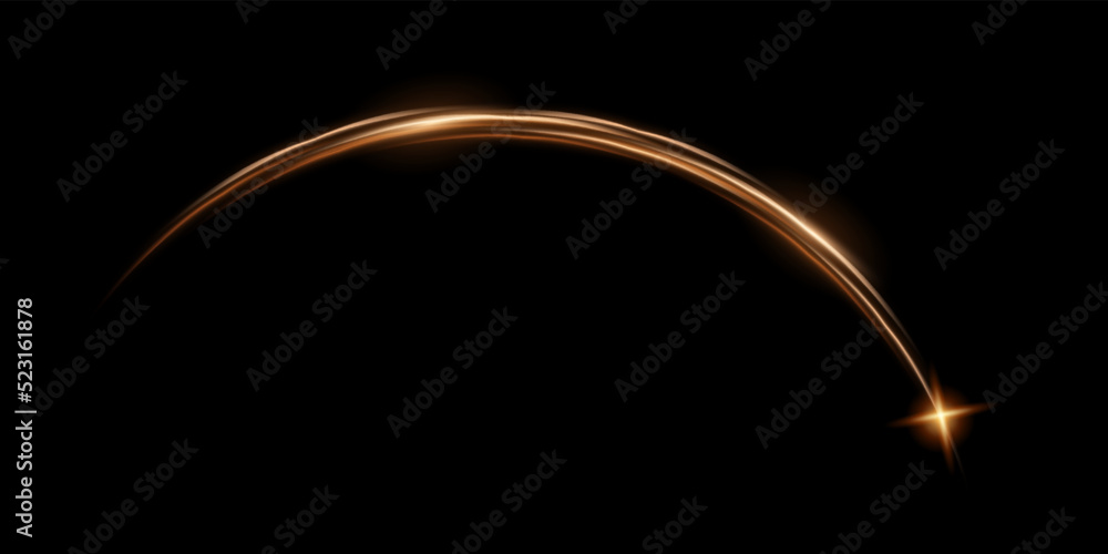 Radial curve, lines glow and shine in arch light effect with star ...