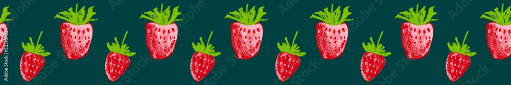 Color strawberry banner template. Rare strawberries seamless pattern ...