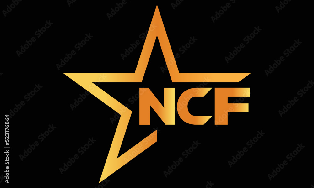 NCF golden luxury star icon three letter logo design vector template ...