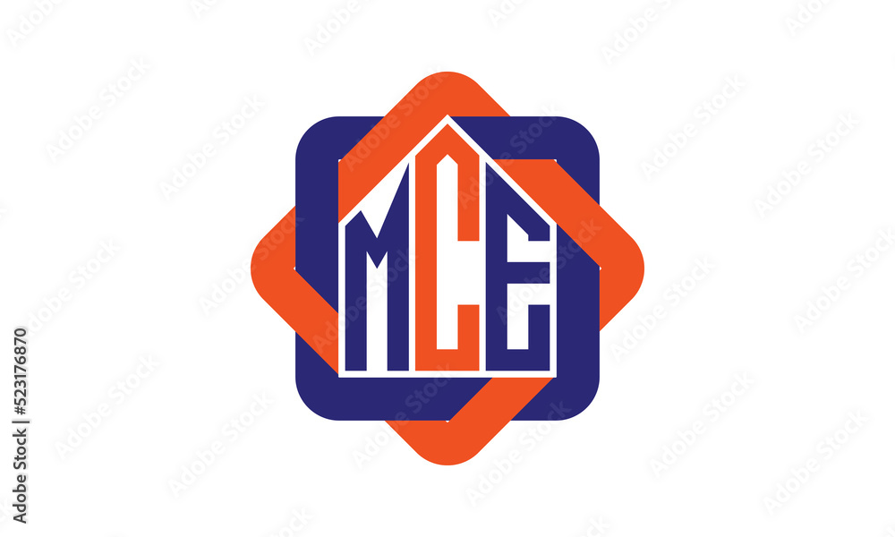 MCE three letter real estate logo with home icon logo design vector ...