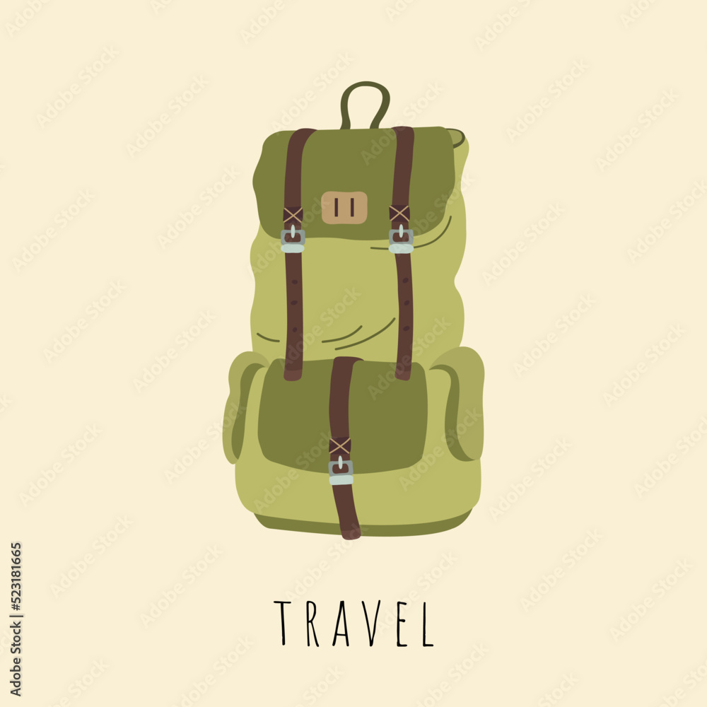 Cartoon tourist backpack. Camping, travel, trip, hiking, camper, travel ...