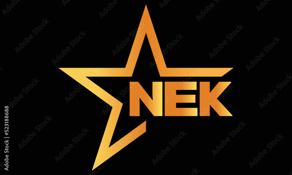 NEK golden luxury star icon three letter logo design vector template ...