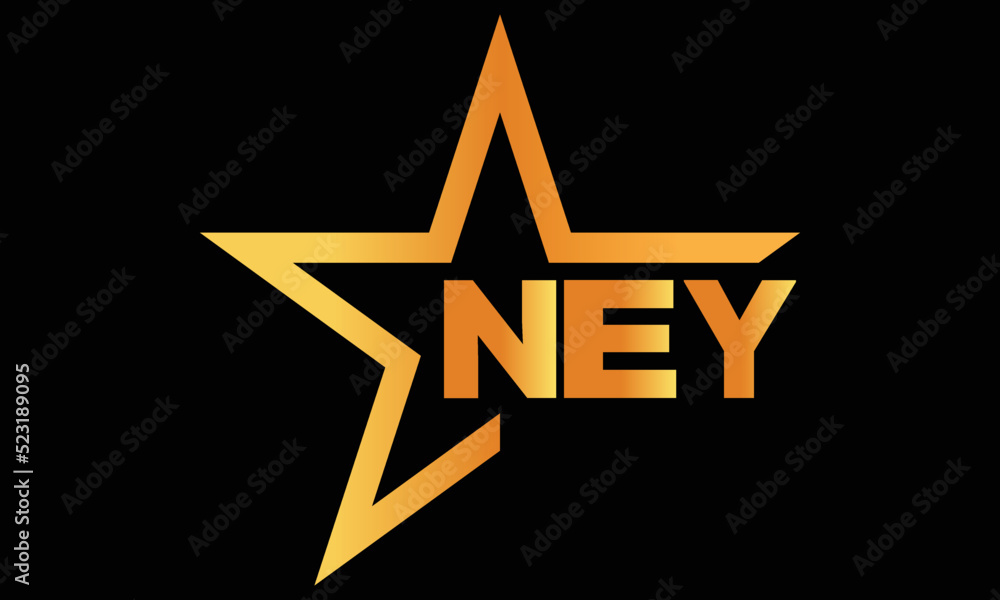 NEY golden luxury star icon three letter logo design vector template ...