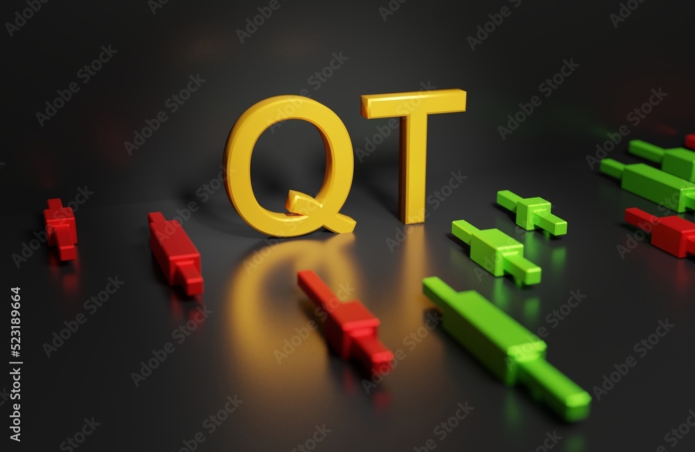 QT - Quantitative tightening sign on a dark background among the chart ...