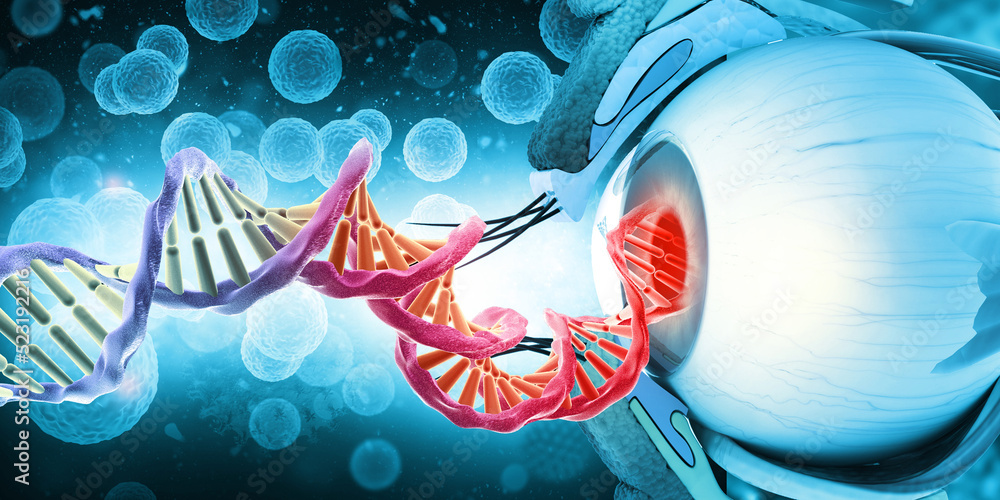 Human eye with dna, human vision concept, optic nerve health, 3d ...