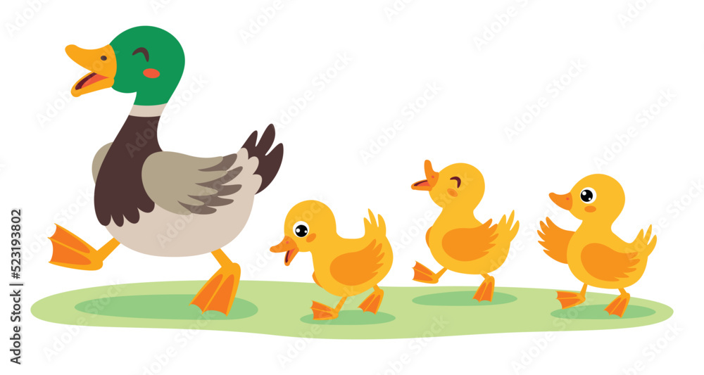 Cartoon Illustration Of Mother And Baby Ducks Stock Vector | Adobe Stock