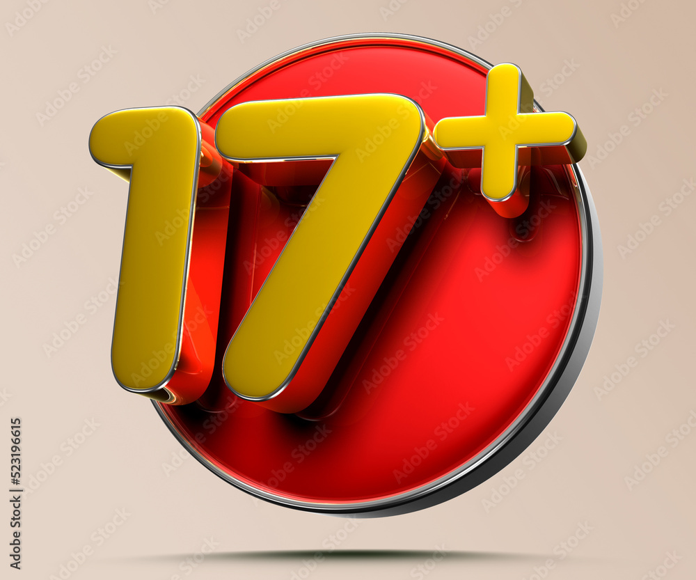 17 plus 3D illustration on light cream background have work path ...