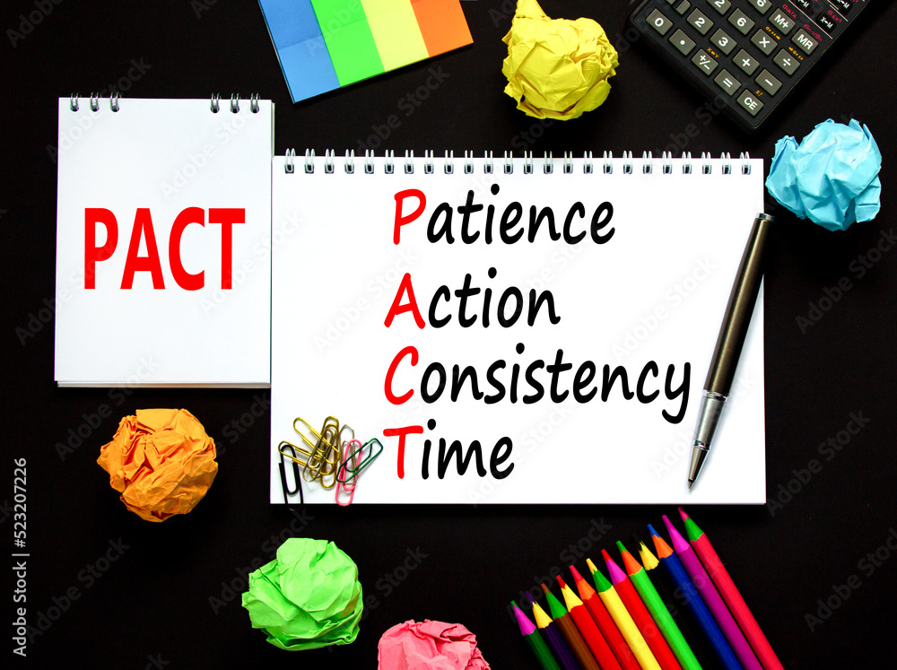 PACT patience action consistency time symbol. Concept words PACT ...