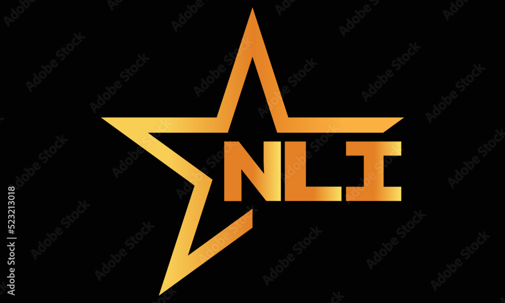 NLI golden luxury star icon three letter logo design vector template ...