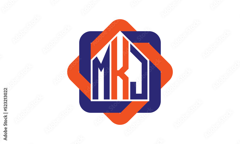 MKJ three letter real estate logo with home icon logo design vector ...