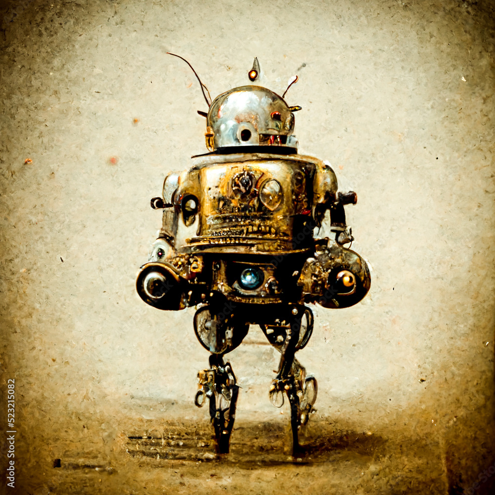 Scary robot woman android. Old metal, mechanisms, gears Stock ...
