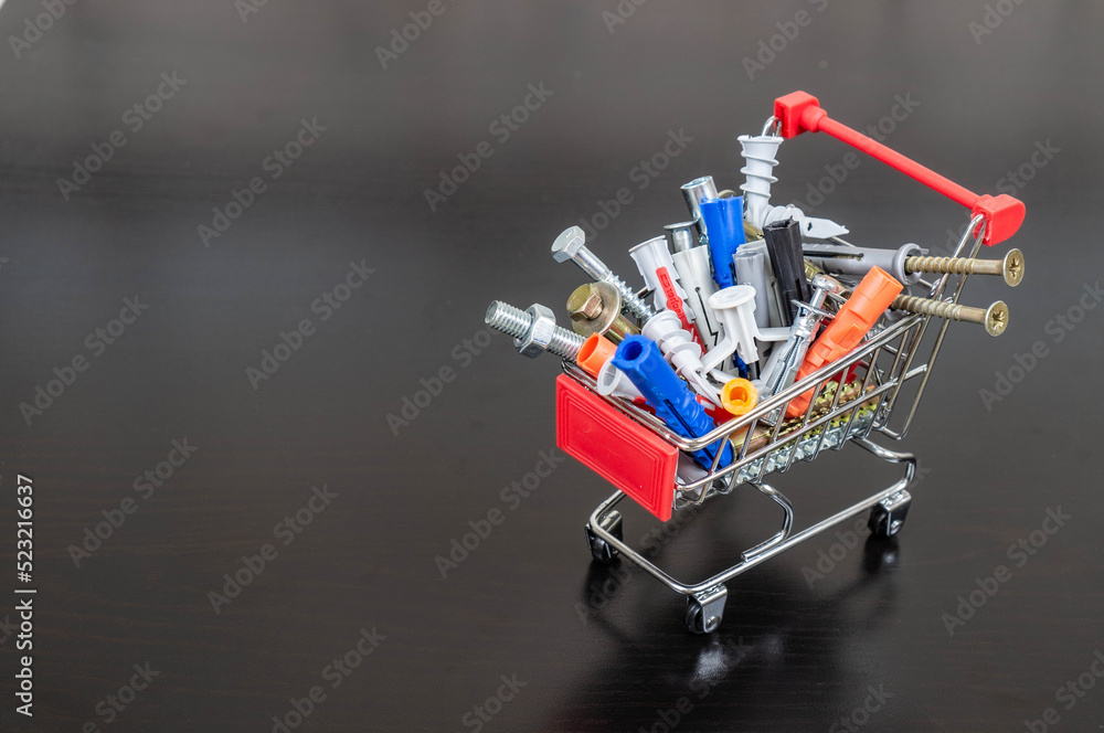 Poster Different types of fasteners in a supermarket trolley – Wall Art ...