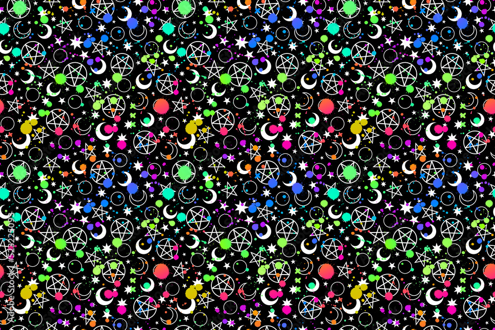 mystical esoteric pattern with the moon and magic symbols splattered ...