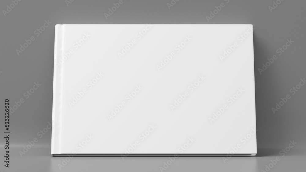 Blank horizontal hardcover book cover mockup standing on gray ...