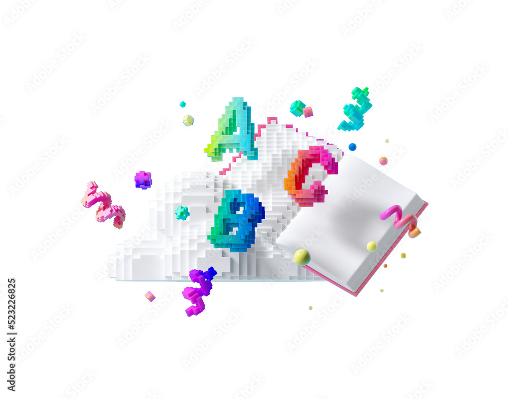 Minimal background for online education concept. Pixel Book and ...