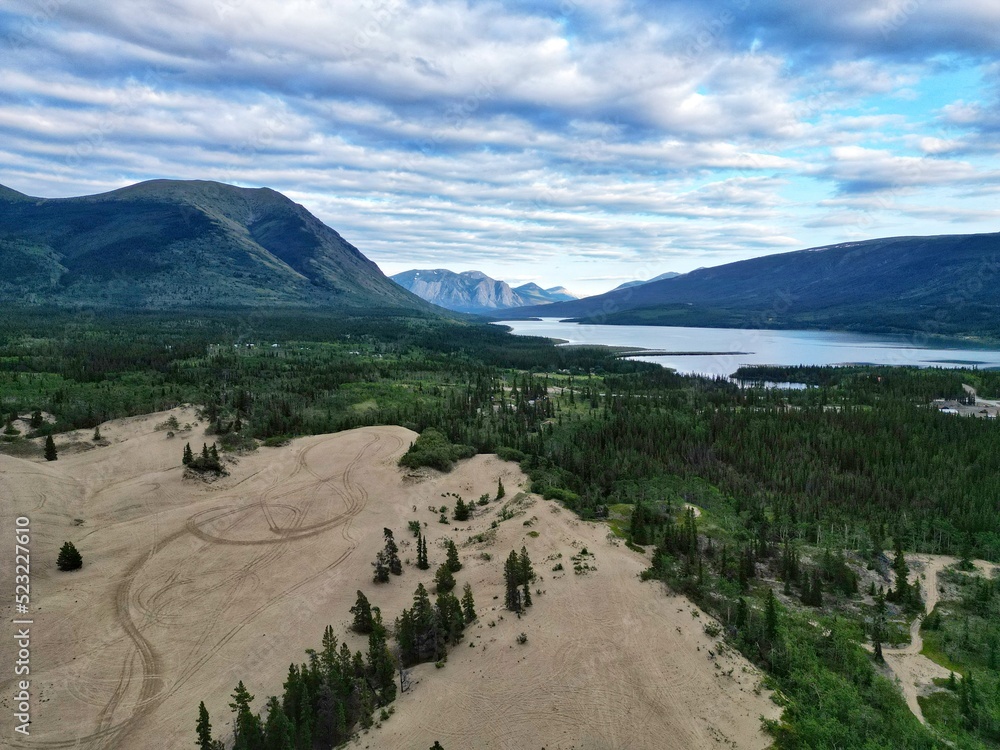 Carcross Desert, in the background of Lake Nares, Yukon, Canada Stock ...