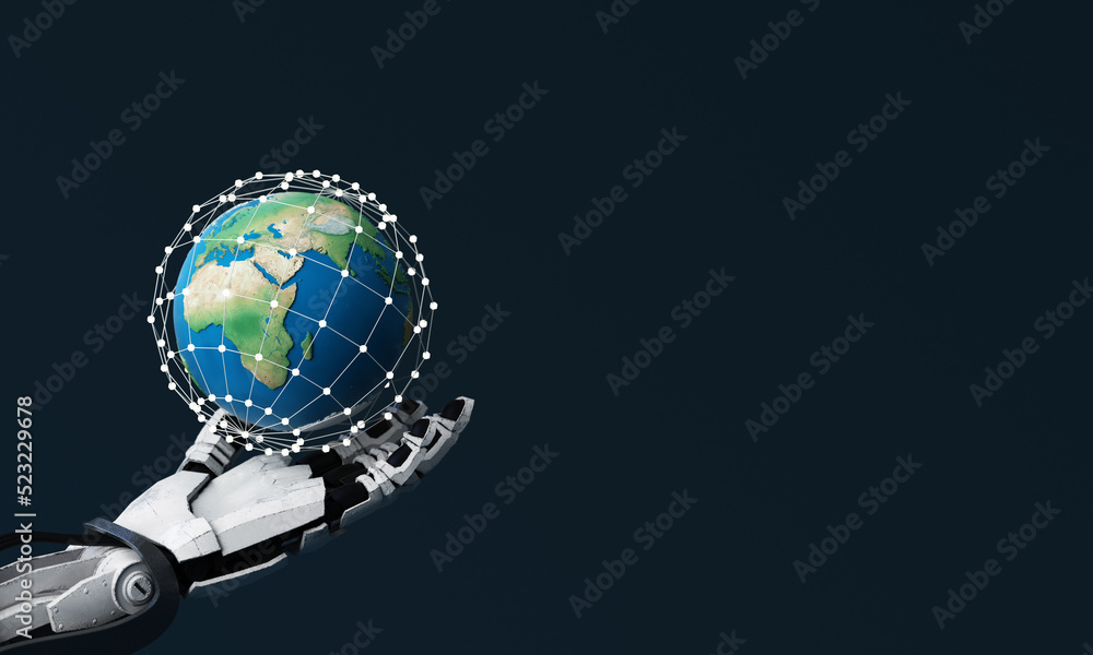 robot hand holding the world or planet earth. Ai or Artificial ...