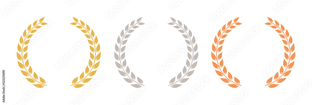 Set of gold silver and bronze laurel wreath flat icons Stock Vector ...