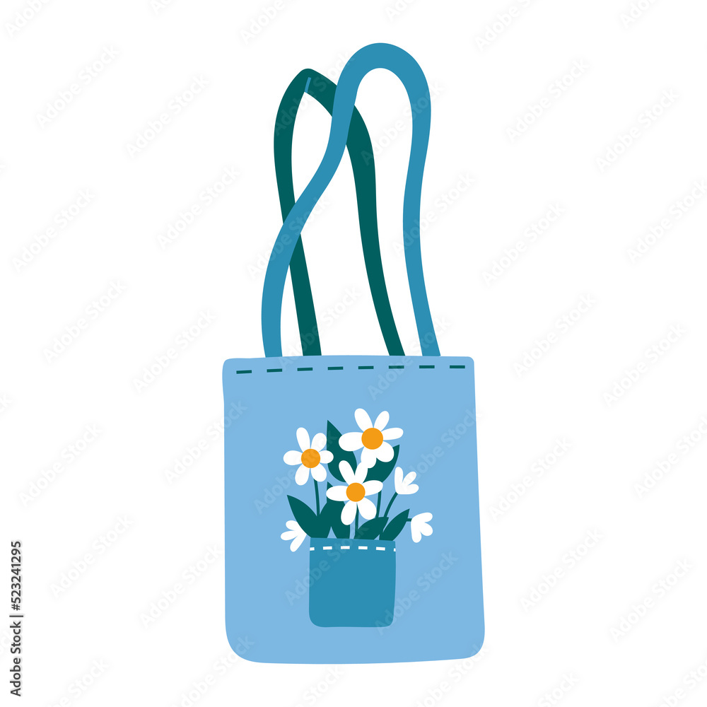 Cute Tote Bag, eco-bag with flowers, cartoon style. Trendy modern ...