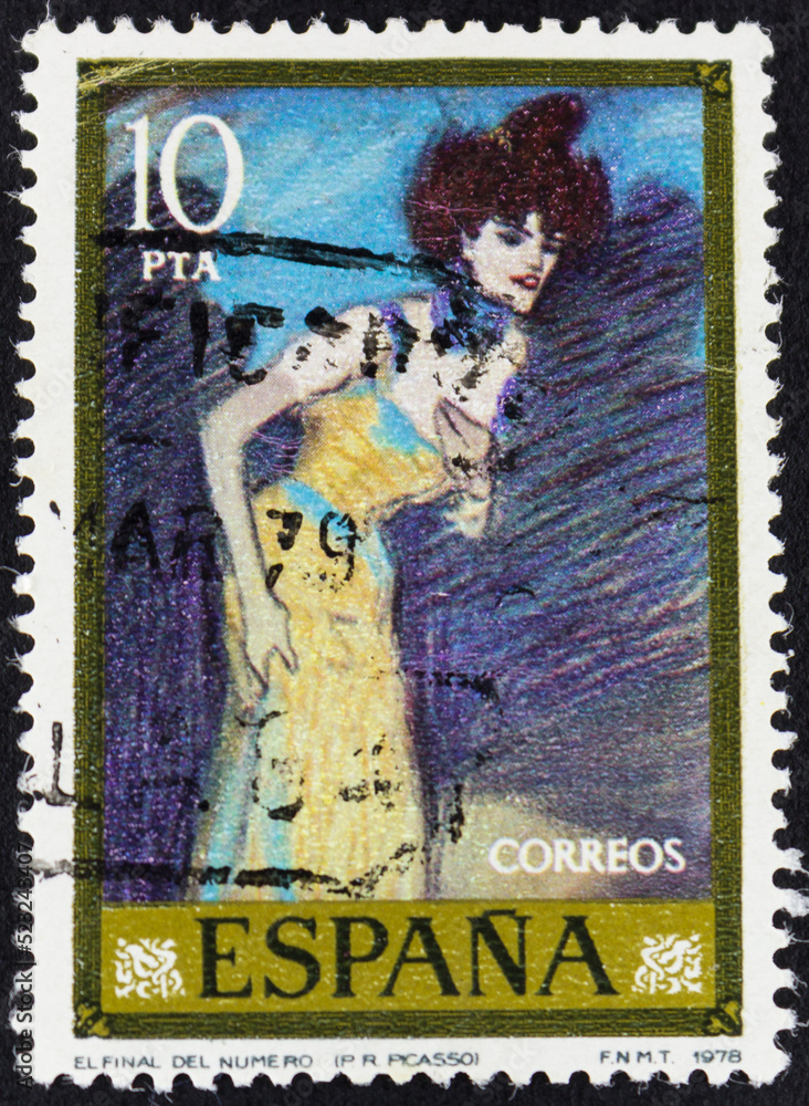 Sello postal de España 1978, Picasso El Final del número, 10 pesetas Stock Photo | Adobe Stock