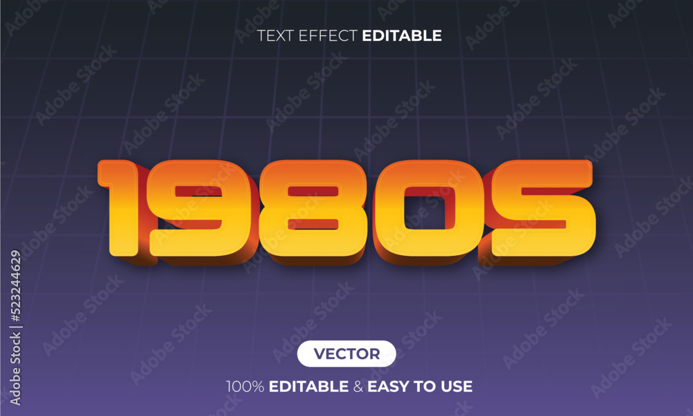 1980s text effect editable, retro text style vector de Stock | Adobe Stock