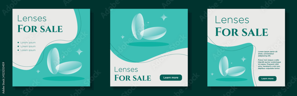 Optical lenses social media post, banner set, optics products store ...