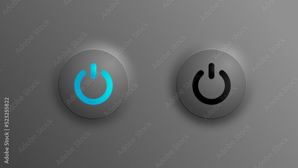 Power buttons in neumorphism (Soft UI) style. Minimalist switch icons ...