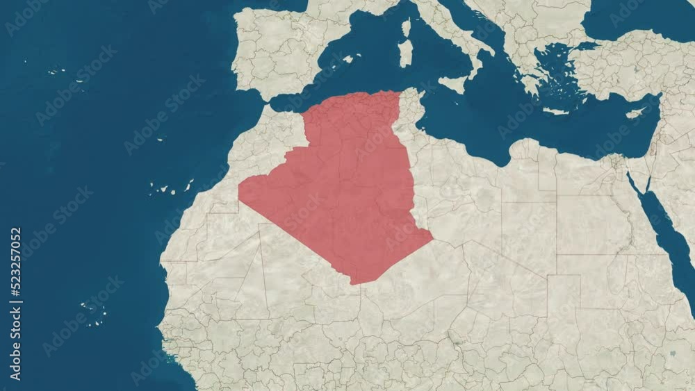 Zoom in to the map of algeria with text, textless, and with flag Stock ...