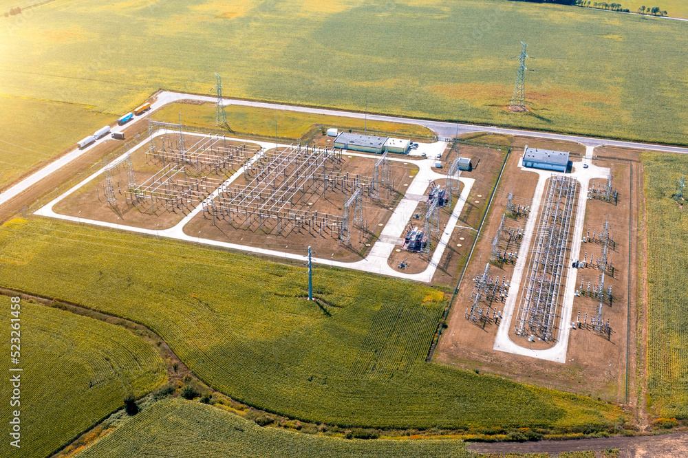 Aerial view of a large high voltage distribution substation in Poland ... Aerial view of a large high voltage distribution substation in Poland ...