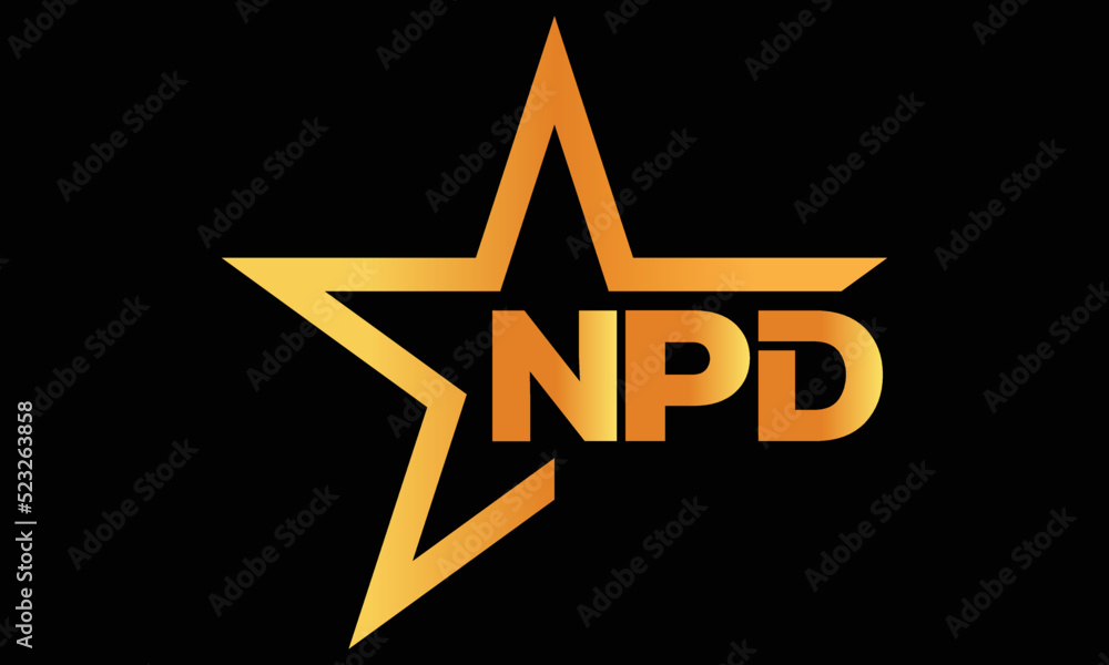 NPD golden luxury star icon three letter logo design vector template ...
