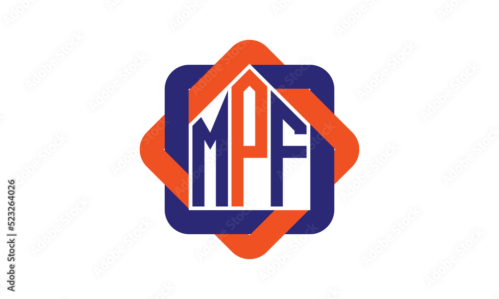 MPF three letter real estate logo with home icon logo design vector ...