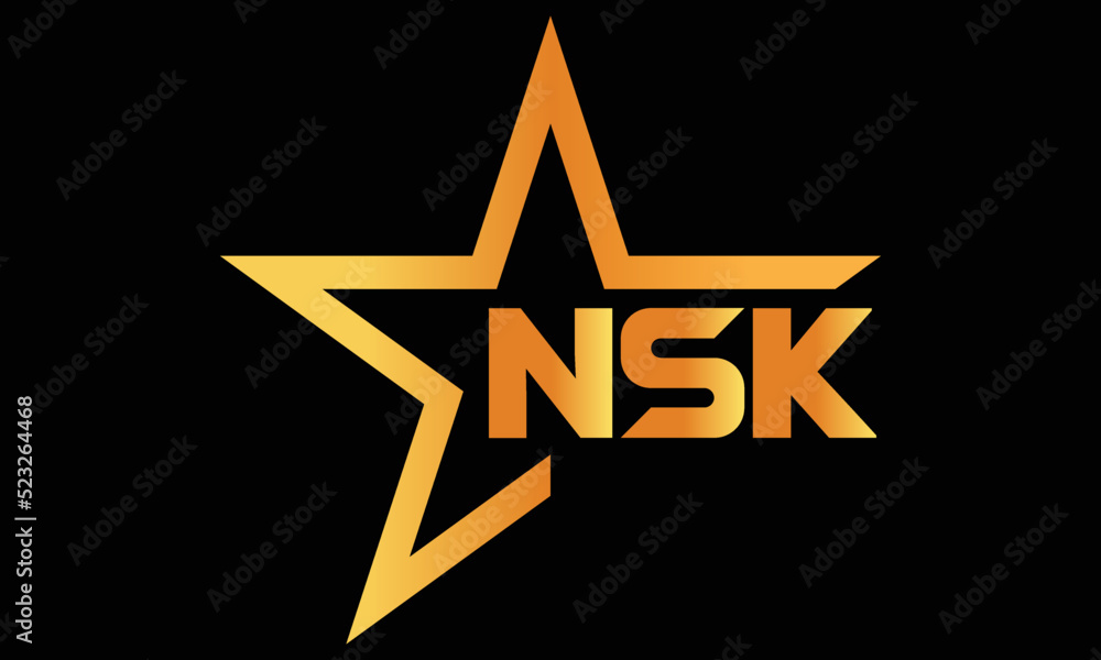 NSK golden luxury star icon three letter logo design vector template ...