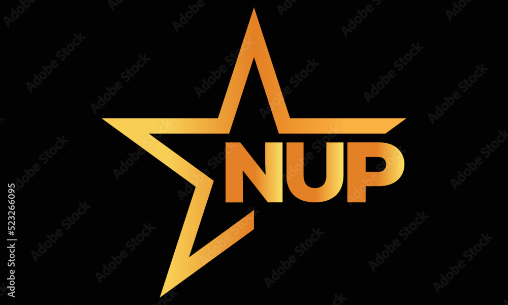 NUP golden luxury star icon three letter logo design vector template ...