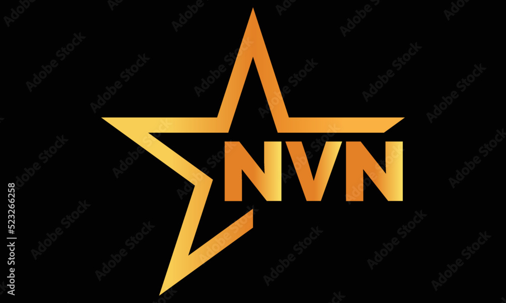 NVN golden luxury star icon three letter logo design vector template ...