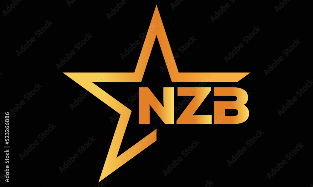 NZB golden luxury star icon three letter logo design vector template ...