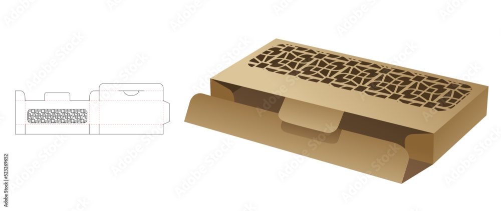 stenciled pattern packaging die cut template and 3D mockup Stock Vector ...