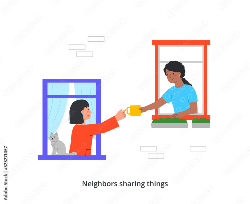 Concept of good neighborhood. Kind neighbors help and support each ...