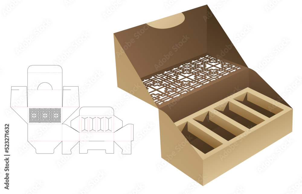 stenciled box die cut template and 3D mockup Stock Vector | Adobe Stock