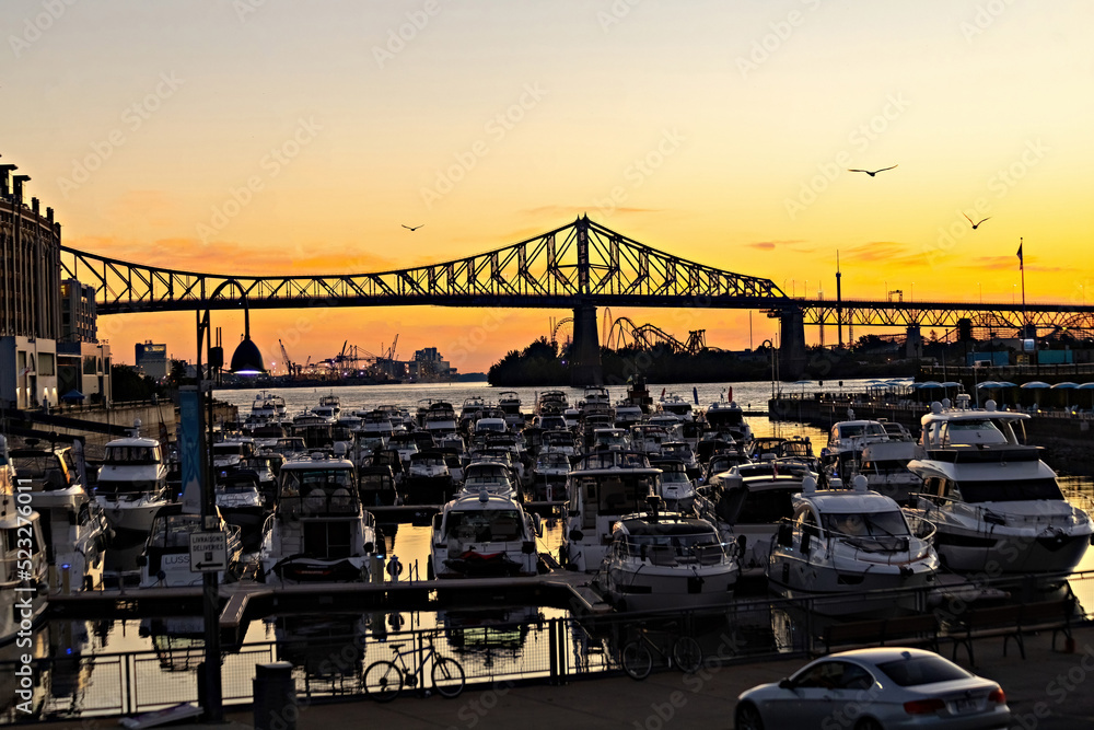 Beautiful Sunrise in Old Port, clock tower and Jacques Cartier Bridge ...