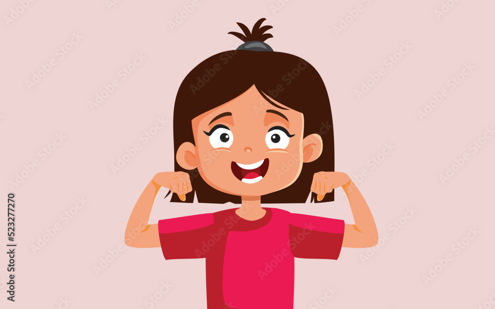 Cheerful Super Strong Girl Vector Cartoon Character. Little child ...
