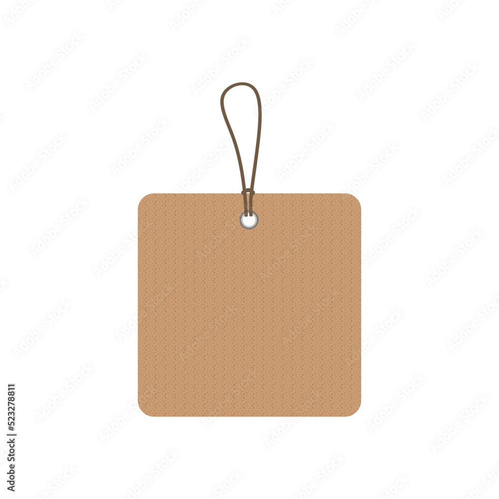 Craft carton label on cord. Empty kraft cardboard price tag mockup ...