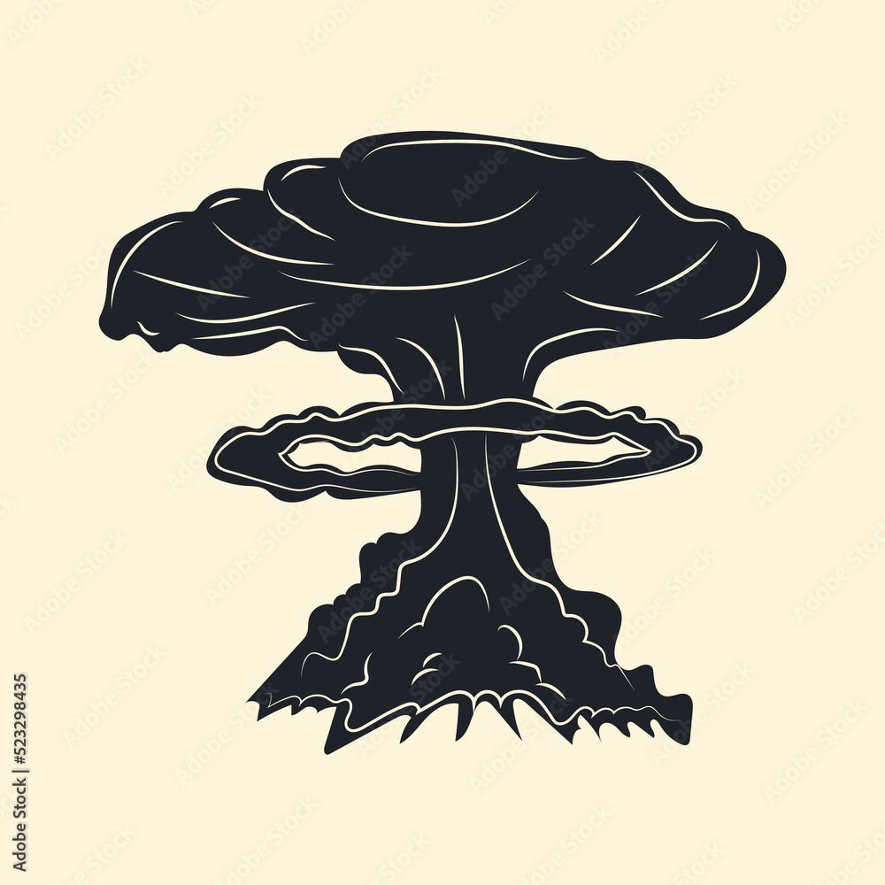 Atomic explosion vector icon in black color. Hand drawn vector ...