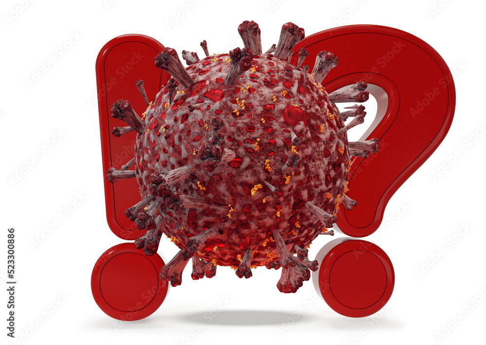 virus cell exclamation mark and question mark 3d-illustration, webp ...