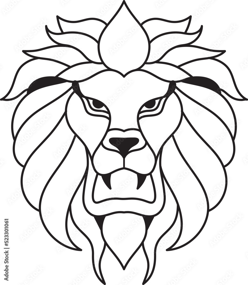 Hand drawn lion line art tattoo coloring page for kids Stock Vector ...