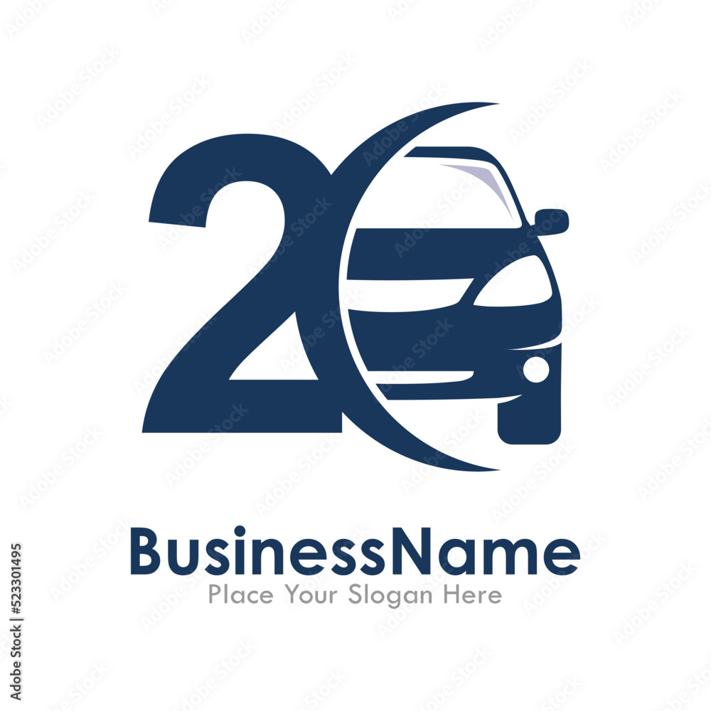 Number 2 with car vector logo template. Fonts for event, promo, logo ...