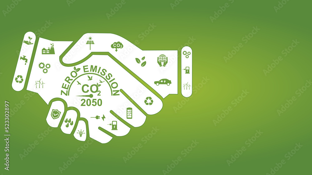 Image holding hands with the word zero emission icon on the back of the ...