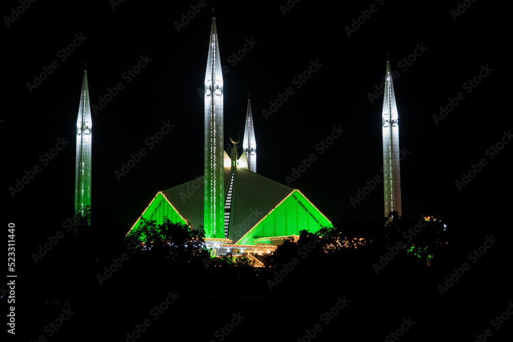 Faisal Mosque Islamabad night view on 14th August 2022 at Independance ...