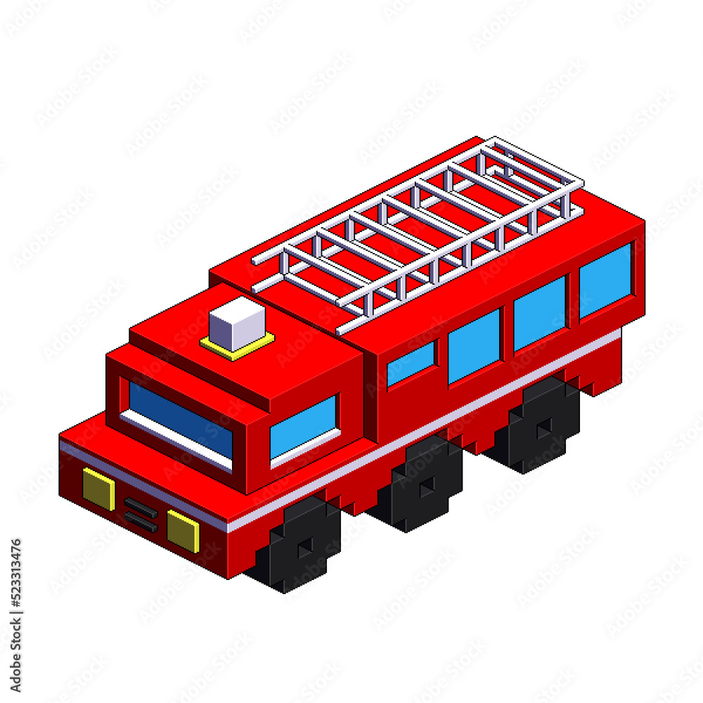 Fire engine isometric pixel art Stock Illustration | Adobe Stock
