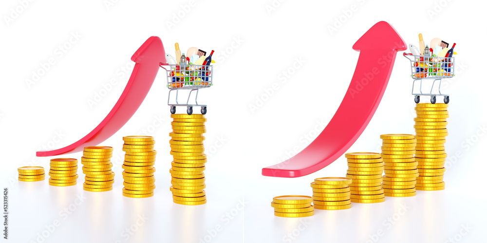 Set of foods inflation CPI consumer price index. Economic indicator red ...